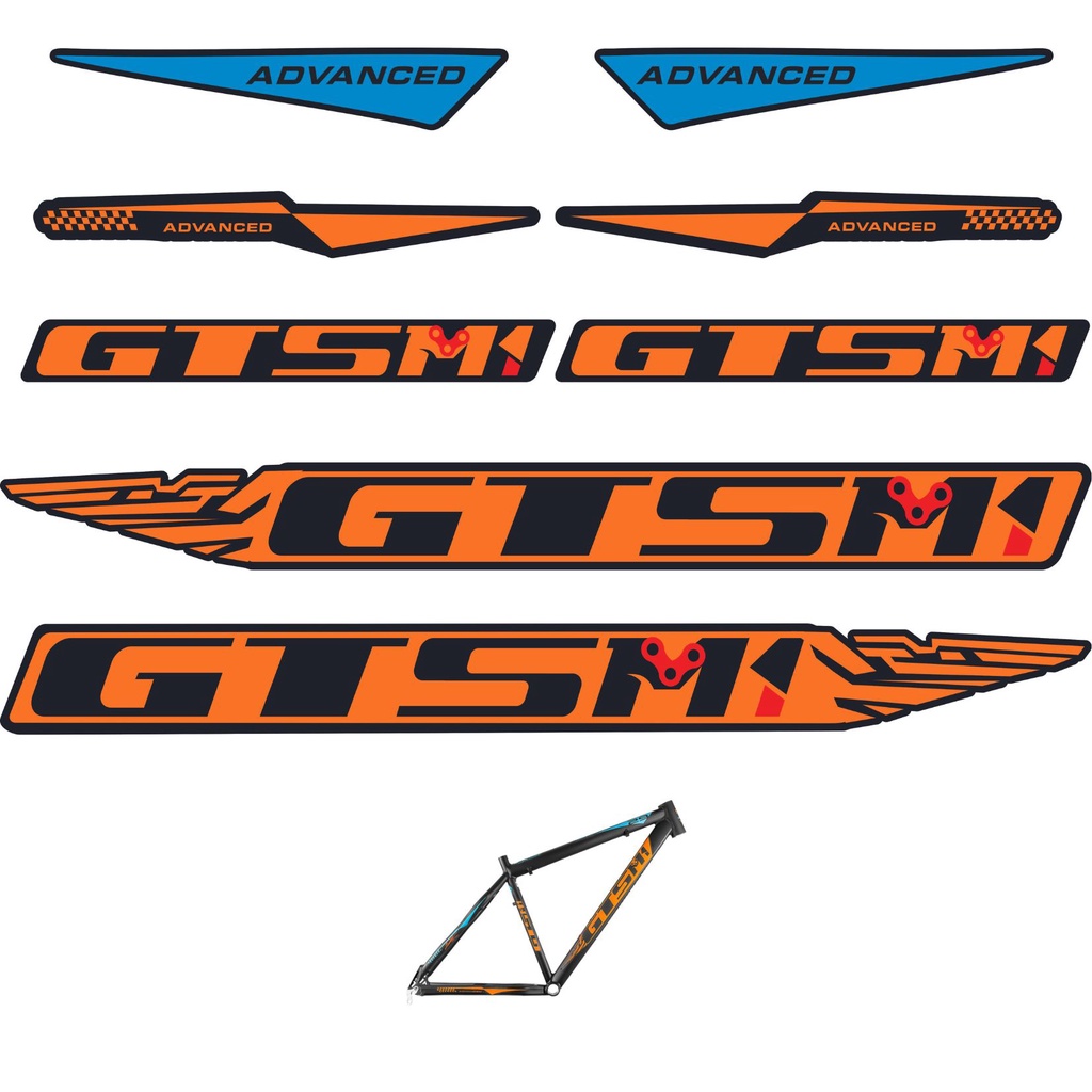 Adesivo GTS Kit com 8 Quadro Mountain Bike Bicicleta Laranja | Shopee ...