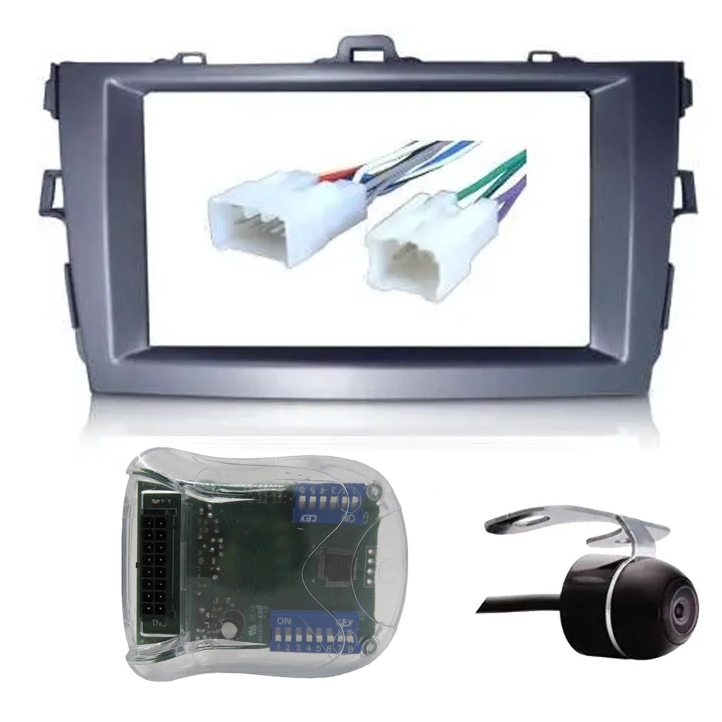 Moldura De Painel 2 Din Toyota Corolla 2009 á 2013 + Conector + Interface volante + Câmera de Ré ...