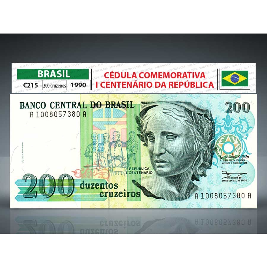 Cédula Brasil 200 Cruzeiros 1990 C215 Fe Comemorativa | Shopee Brasil