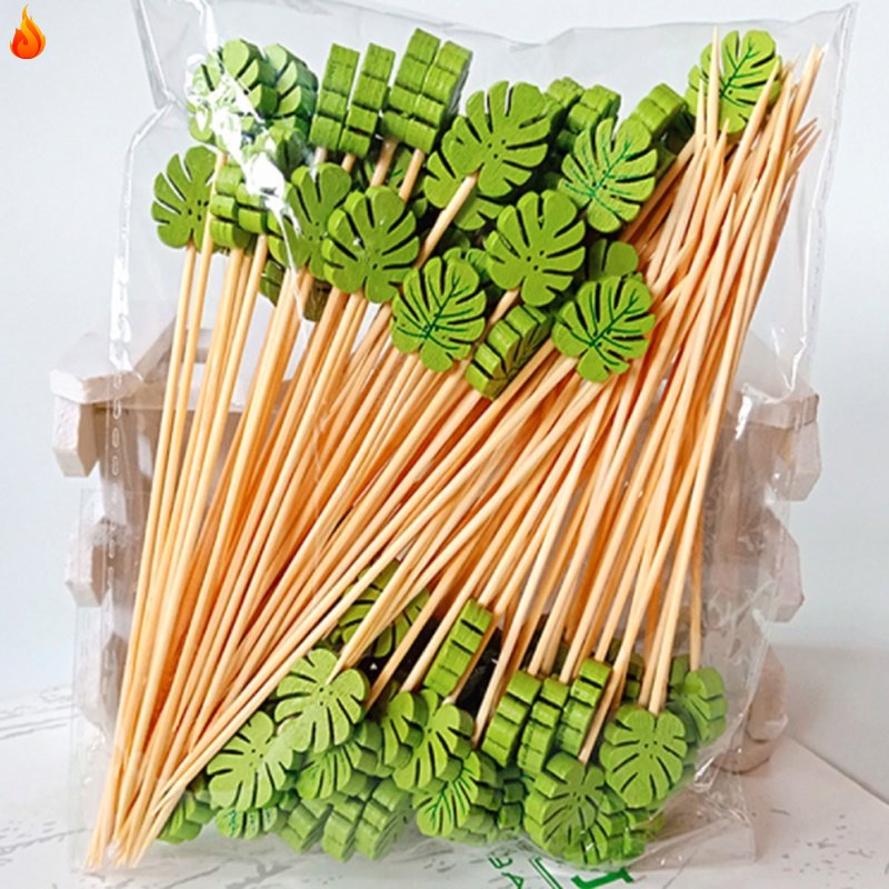 100pc12cm Leaf Shape Bamboo Pick Buffet Cupcake De Bambu Festa De ...