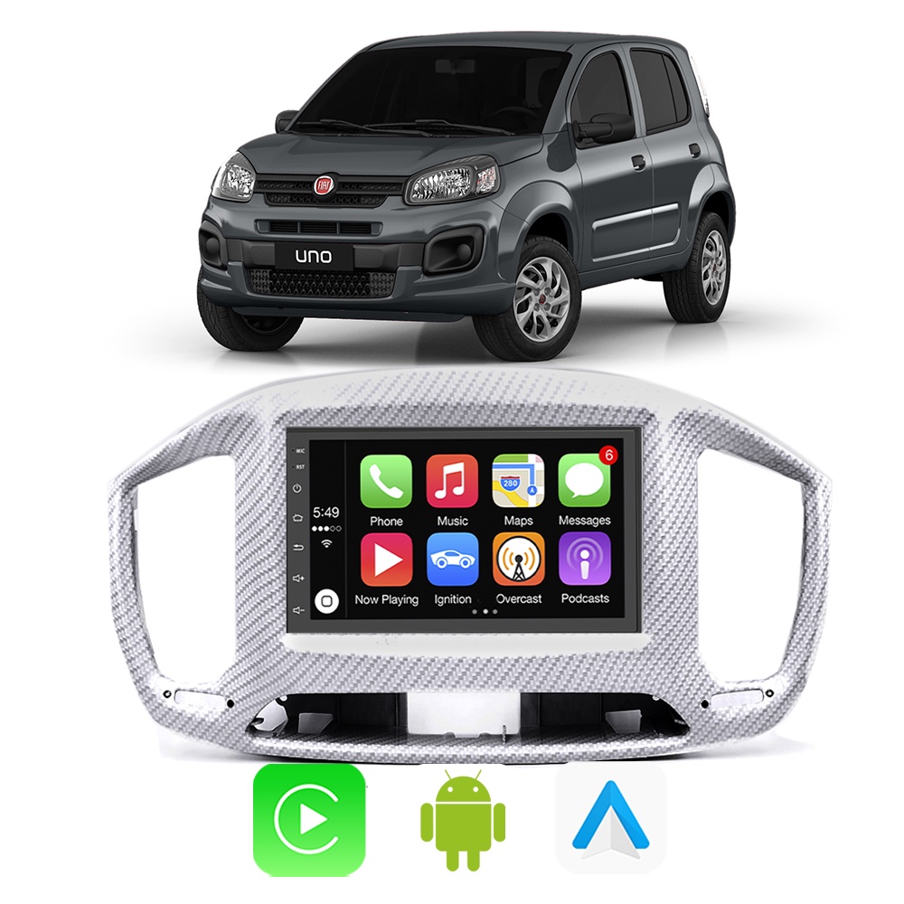 Kit Central Multimidia Carplay Android Auto Fiat Uno 2015 2016 2017 2018 2019 2020 2021 7 ...