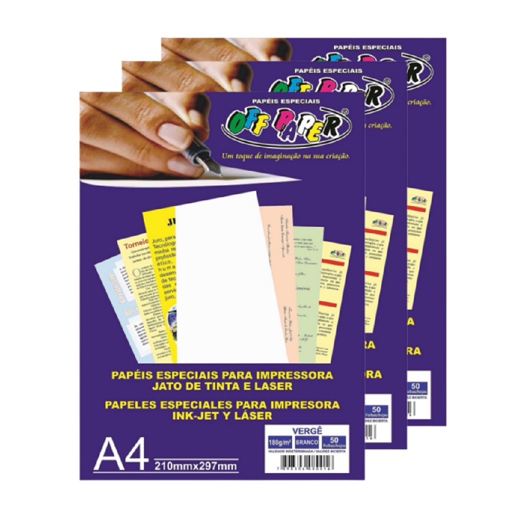 Kit 3 Pacotes de Papeis Verge Branco A4 180G 50 FLS | Shopee Brasil