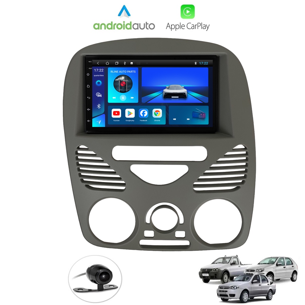 Kit Central Multimidia 2 Din Mp5 Android Fiat Palio Siena Strada G2 2002 a 2014 Android Auto ...
