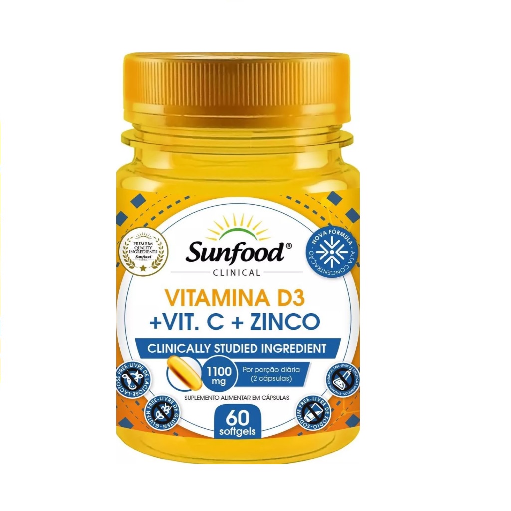 Vitamina D3 + Vitamina C + Zinco 1100mg 60 Softgels Sunfood | Shopee Brasil