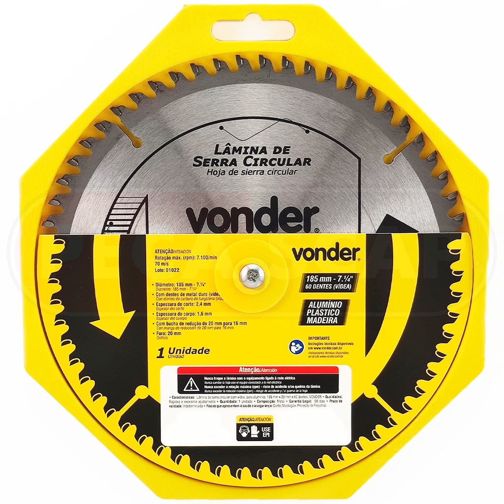 Disco Lâmina De Serra Circular Com 60 Dentes 7.1/4 (185mm) Para ...