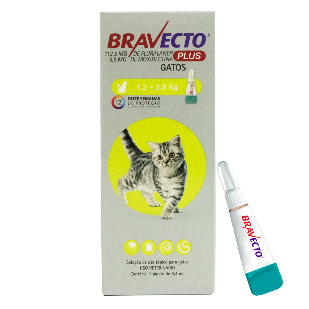 Antipulgas MSD Bravecto Transdermal Plus para Gatos de 1,2 a 2,8kg (112,5mg) | Shopee Brasil