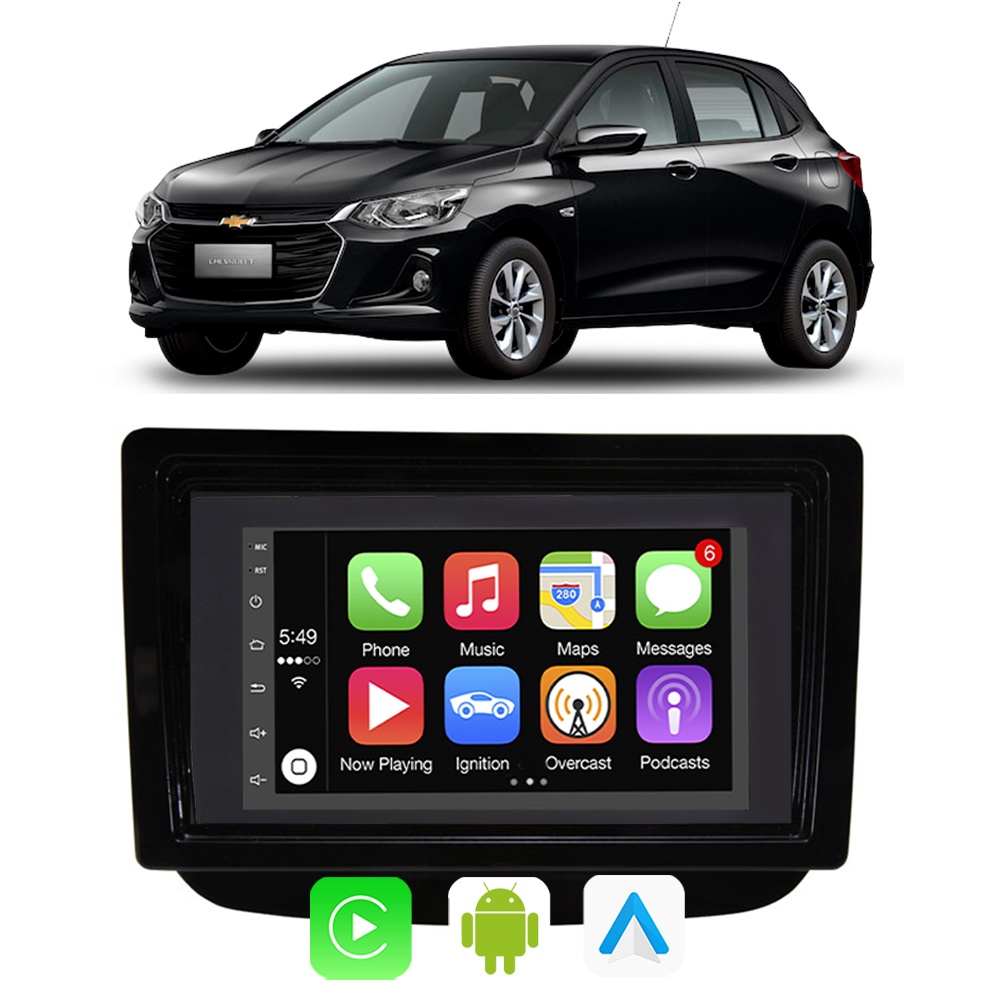 Kit Central Multimidia Carplay Android Auto Onix 2020 2021 2022 2023 2024 7 Polegadas Google Voz ...