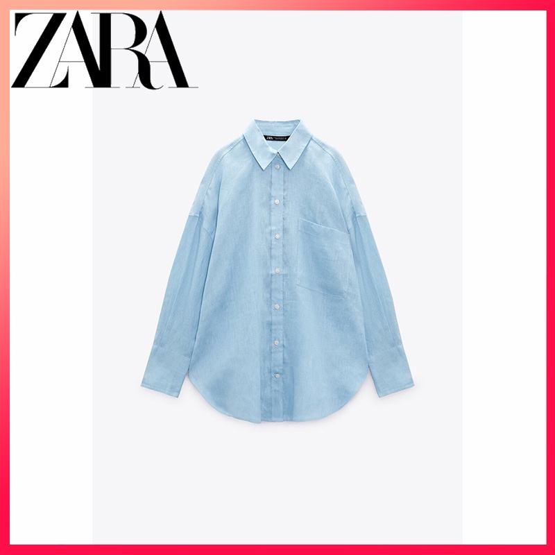 ZARA Novas Roupas Femininas De Tecido De Linho Puro Camisa De Lapela De ...