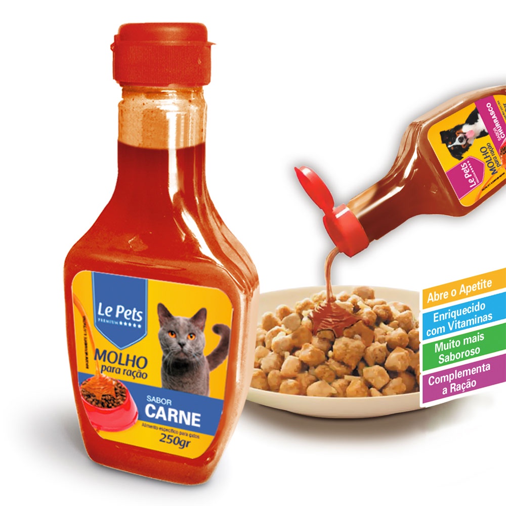 Molho Ração Gatos Adultos Sabor Carne Premium 250g Le Pets | Shopee Brasil