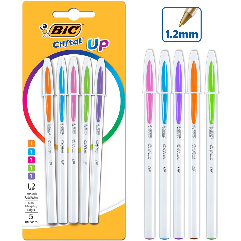 Kit 5 Canetas Coloridas Bic Fashion Up Cores Vivas | Shopee Brasil
