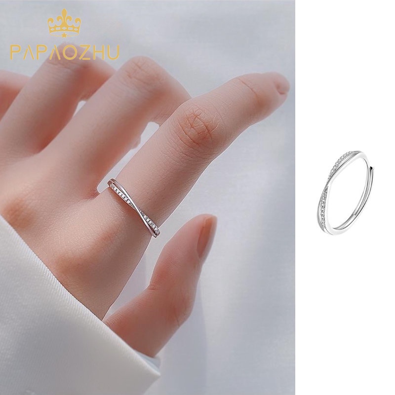 1PC Minimalista S925 Prata Cintilante Zircon Cross Ring Para Meninas Linha De Cruzamento ...