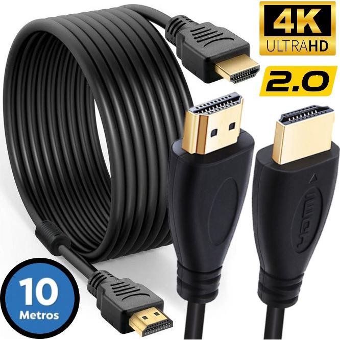 Cabo Hdmi Grande 10m Metros 2.0 Full Hd 4k Ultra Velocidade Tv Note Pc ...