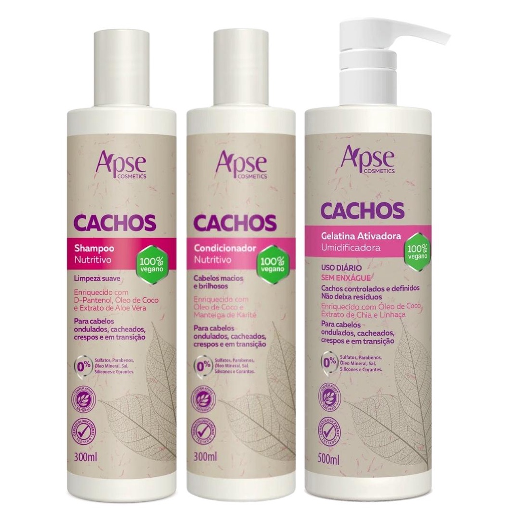 Kit Apse Cachos Shampoo + Condicionador + Gelatina Ativadora Cachos 500ml | Shopee Brasil