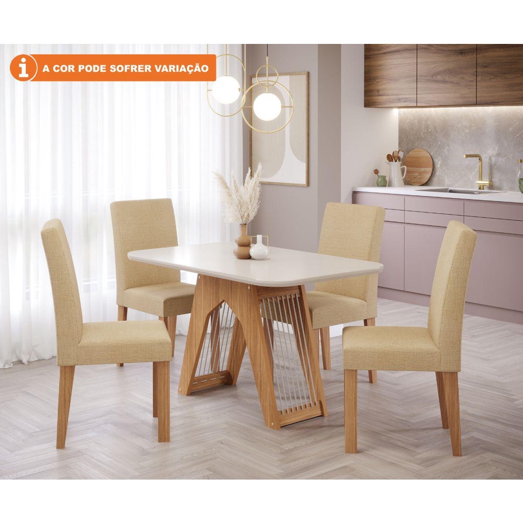 Conjunto Sala De Jantar Carol 130X80 Tampo MDF/Vidro 4 Cadeiras Maia Cimol Nature/Offwhite ...