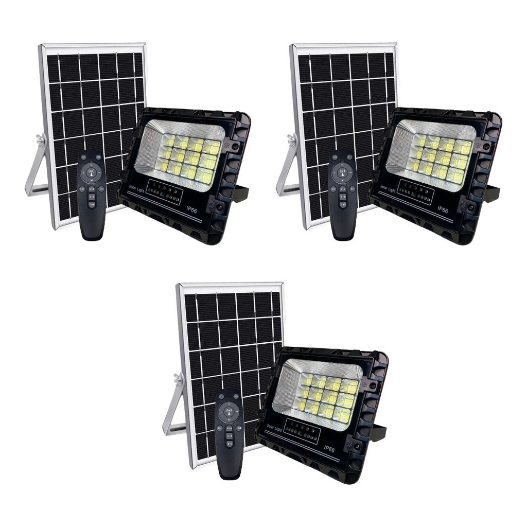 Kit 3 Refletor Holofote Ultra Led 100w Controle Placa Solar | Shopee Brasil