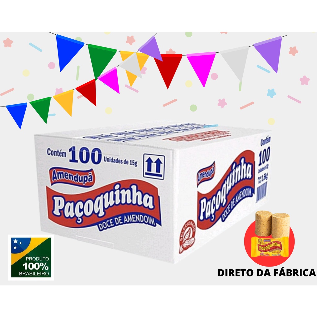 Paçoca paçoquinha rolha embalada c/100 Unid 1,5 Kg | Shopee Brasil