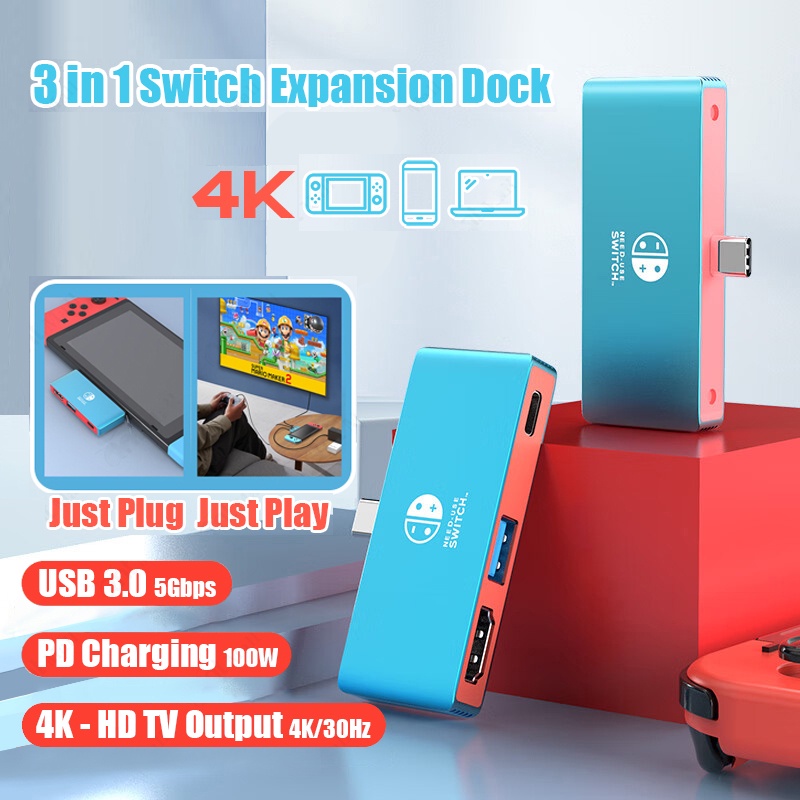 Para Switch Oled NS Expansão Doca 3 Em 1 Nintendo TV Docking Station 4K/30Hz Adaptador HDMI ...
