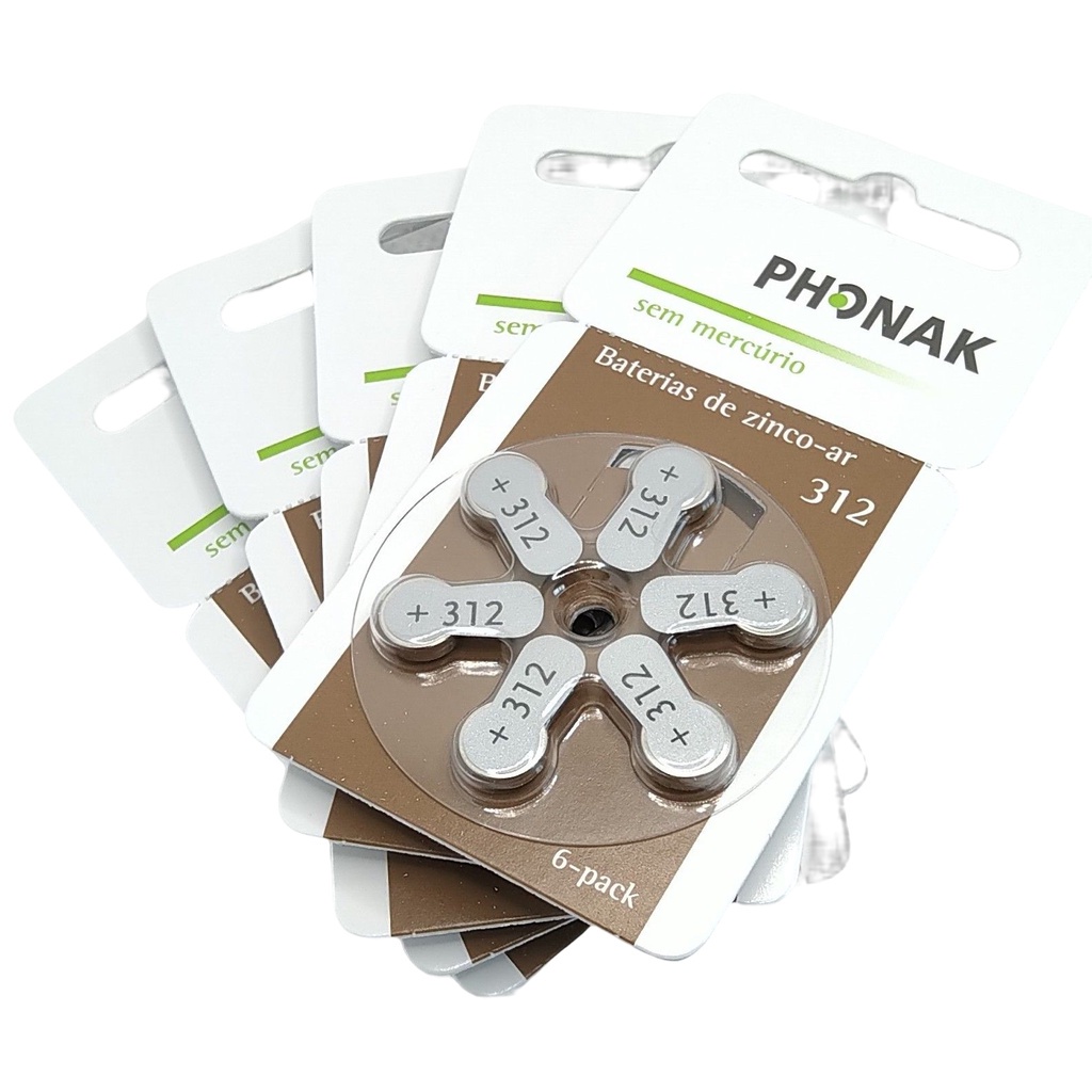 60 Pilhas Baterias Aparelho Auditivo Modelo 312 - Phonak (10 cartelas = 1 Caixa) | Shopee Brasil