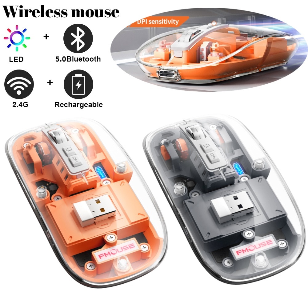 M133 Mouse Sem Fio Portátil Recarregável Transparente Shell Bluetooth ...