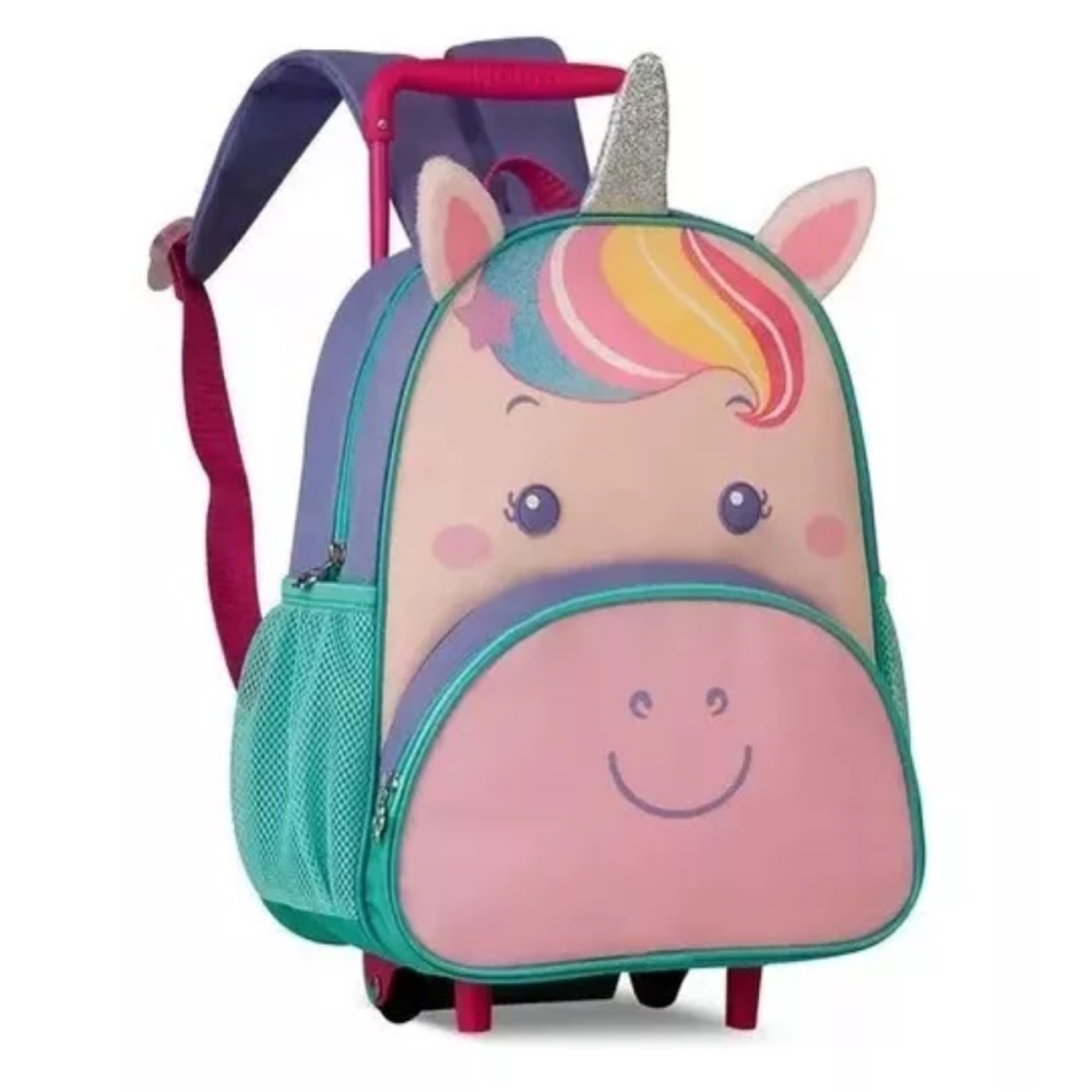 Mochila Menina Escolar Infantil Unicornio Lilas Bolsa Com Rodinhas ...