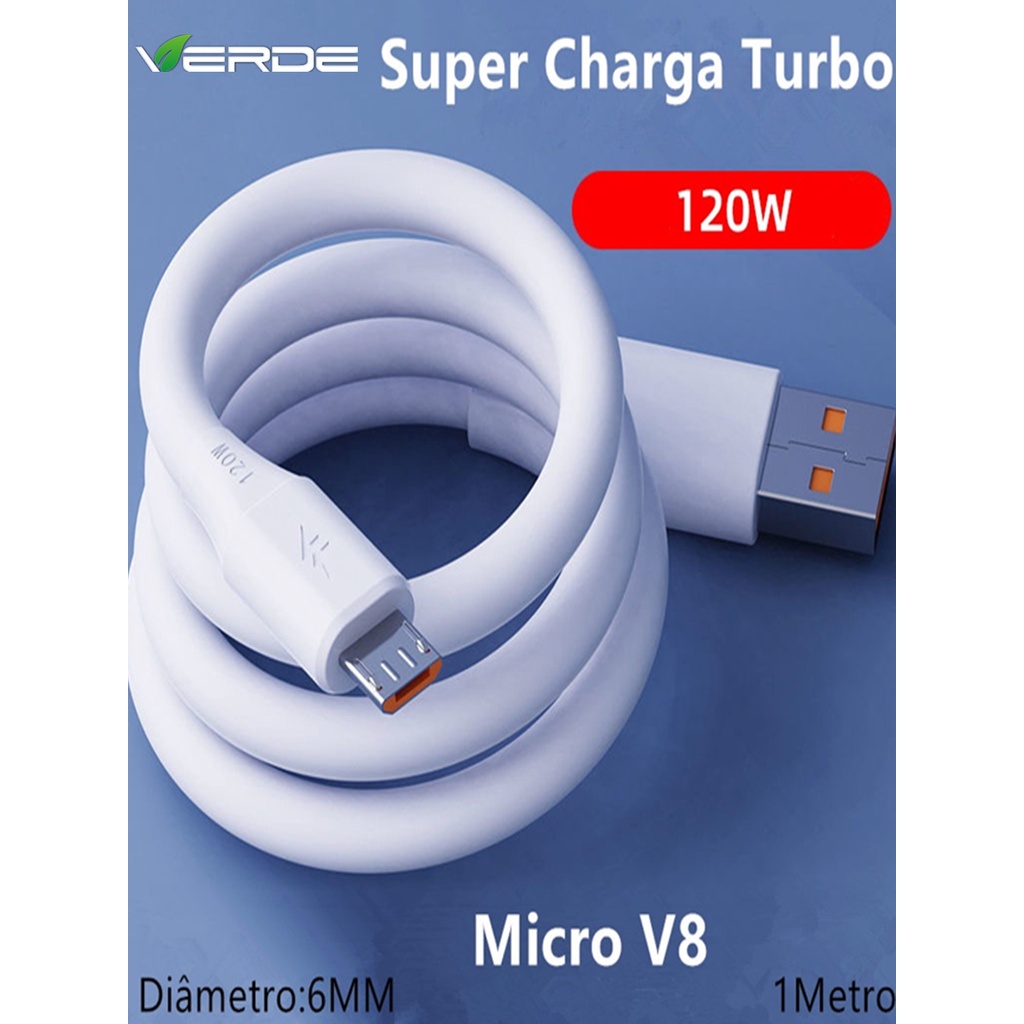 Cabo Micro Usb V8 120W 6MM Super Charge Turbo Para Celular - Escorrega ...