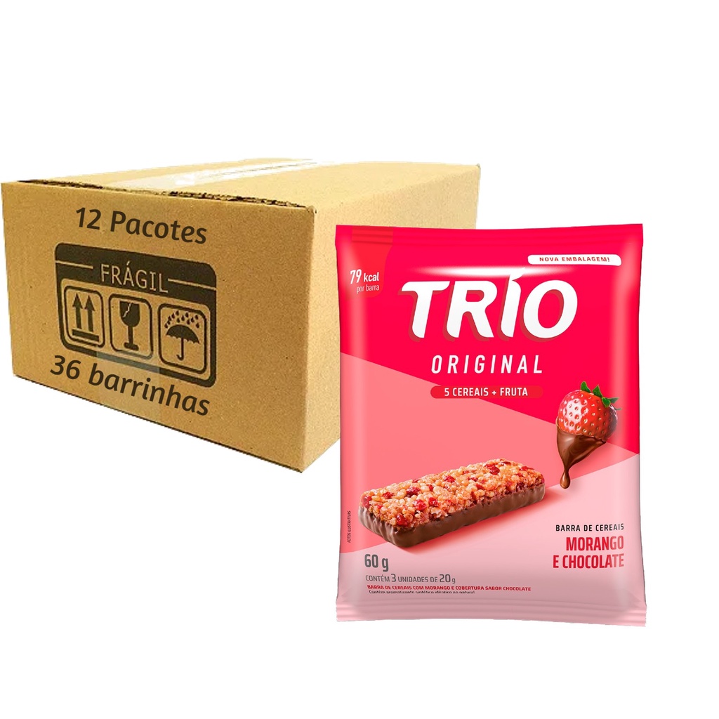 Barra de Cereais TRIO Morango e Chocolate 60g (12 pacotes) | Shopee Brasil