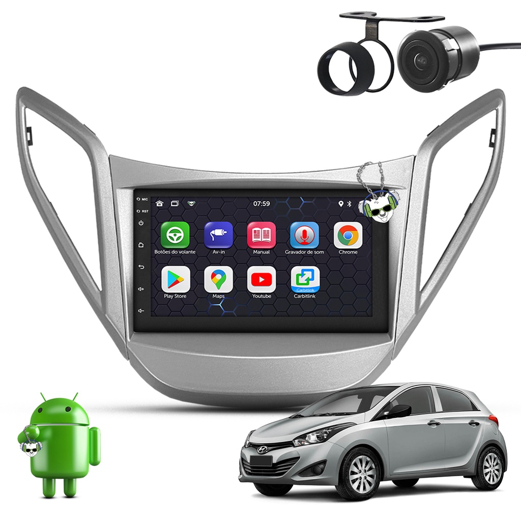 Kit Central Multimídia Sistema Android Espelhamento Usb Bluetooth Hyundai Hy Hb20 2012 2013 2014 ...