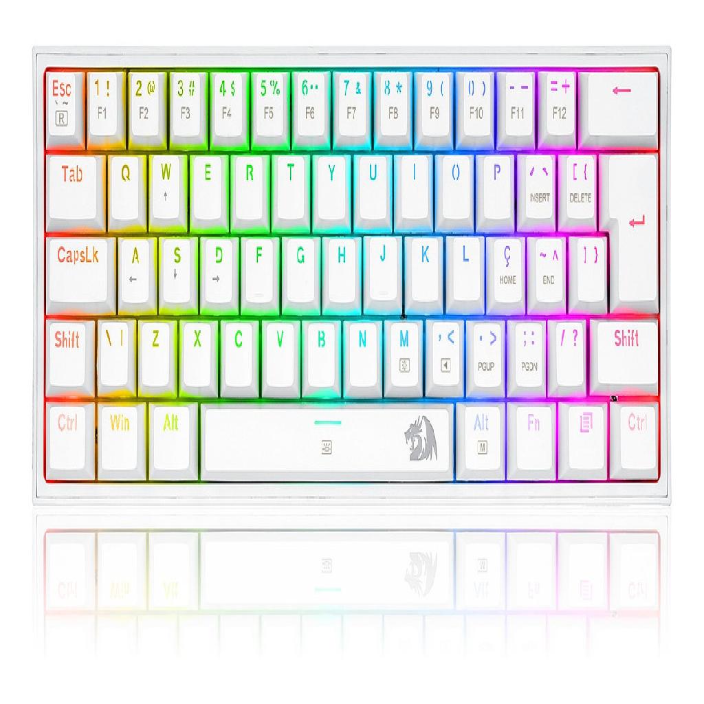 Teclado Gamer Mecanico Branco Fizz RGB Layout 60% Switch Brown Redragon ...