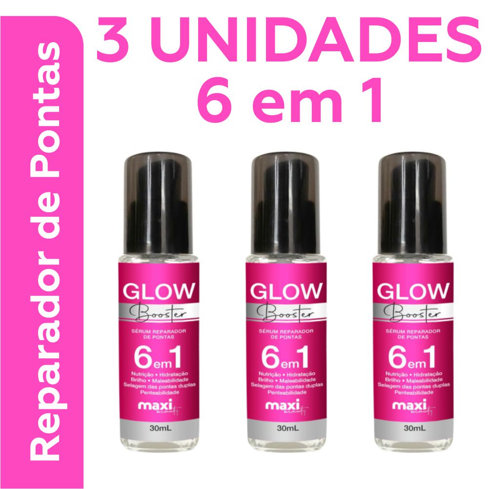 3 Unidades - Glow Booster - Sérum Reparador de Pontas 6 em 1 Maxi ...