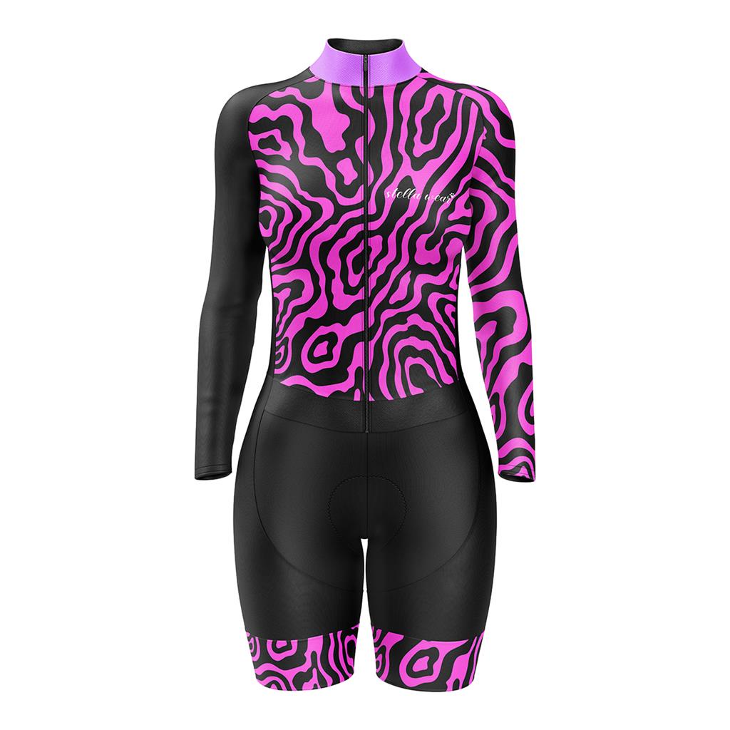 Macaquinho Ciclismo Feminino Stella Wear Onca Rosa Manga Longa Forro em Gel Com Bolsos | Shopee ...