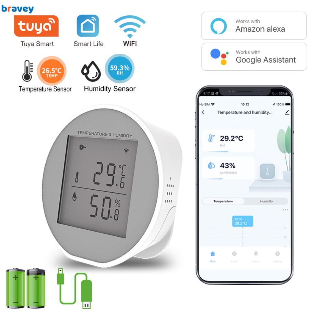 Tuya Inteligente Wifi Sensor De Temperatura E Umidade Com Display LCD Suporte USB Fonte De ...