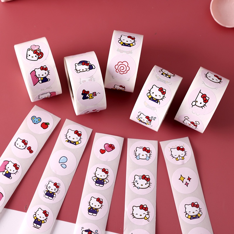 5000 PCS/Rolo Hello Kitty Adesivo Autocolante Redondo De Papel Fofo ...