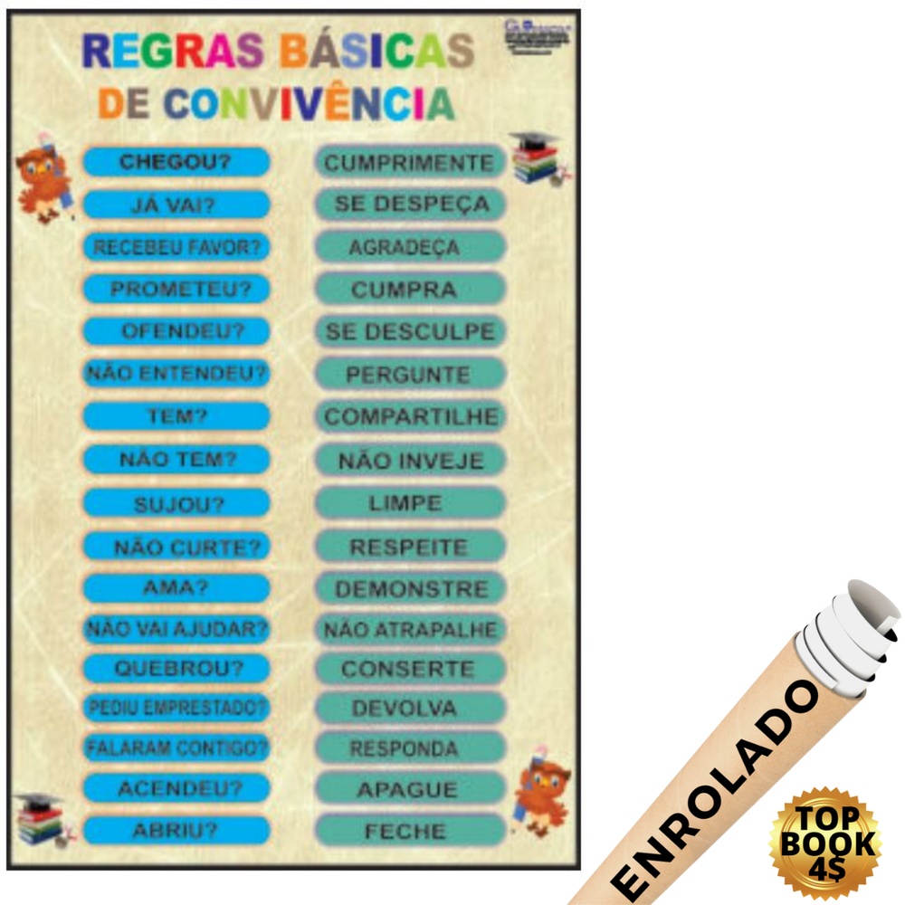 Poster Pedagógico Regras Básicas Convivência Papel Mapa Educativo ...