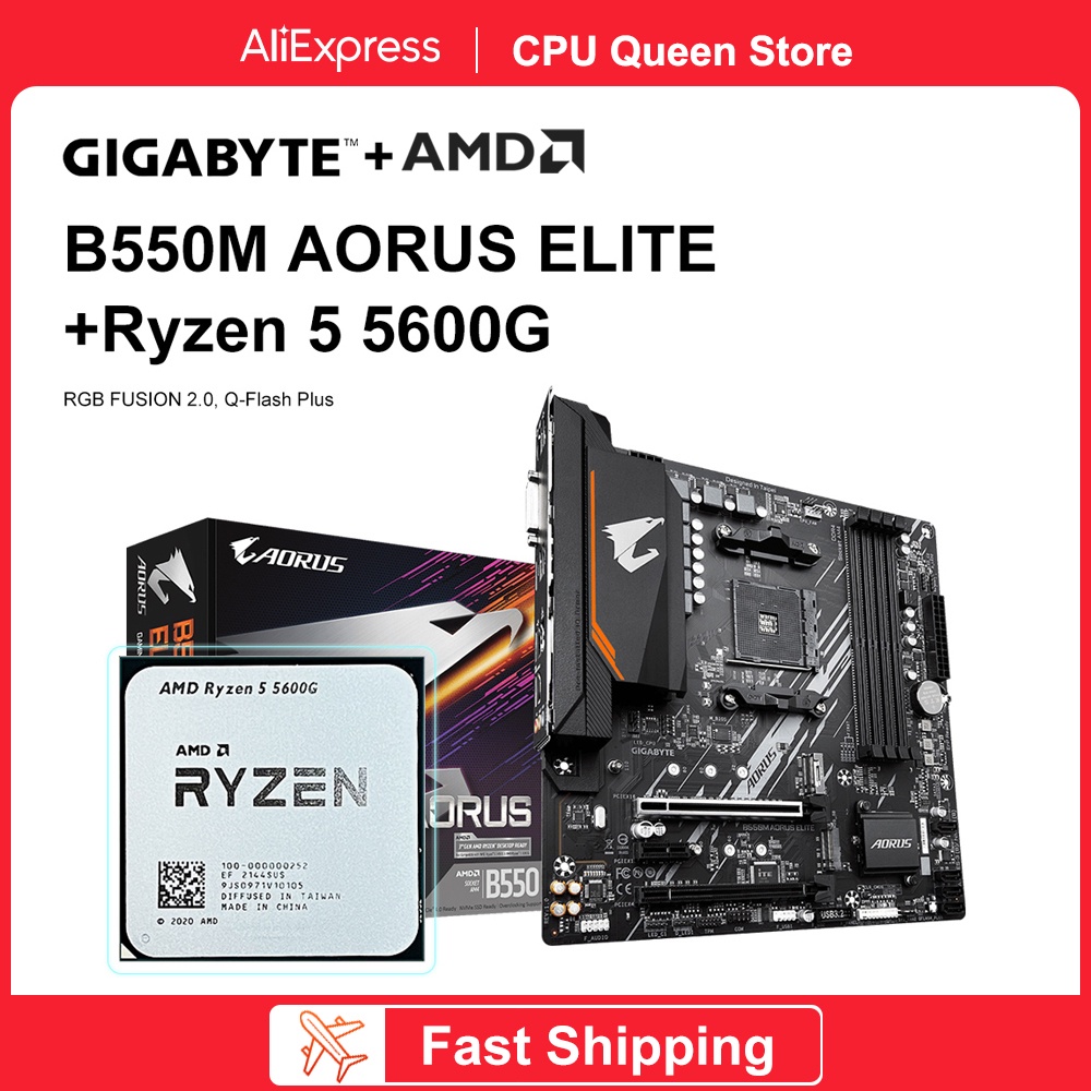 GIGABYTE New B550M AORUS ELITE Motherboard AMD Ryzen 5 5600G R5 5600G CPU Motherboard Set A ...