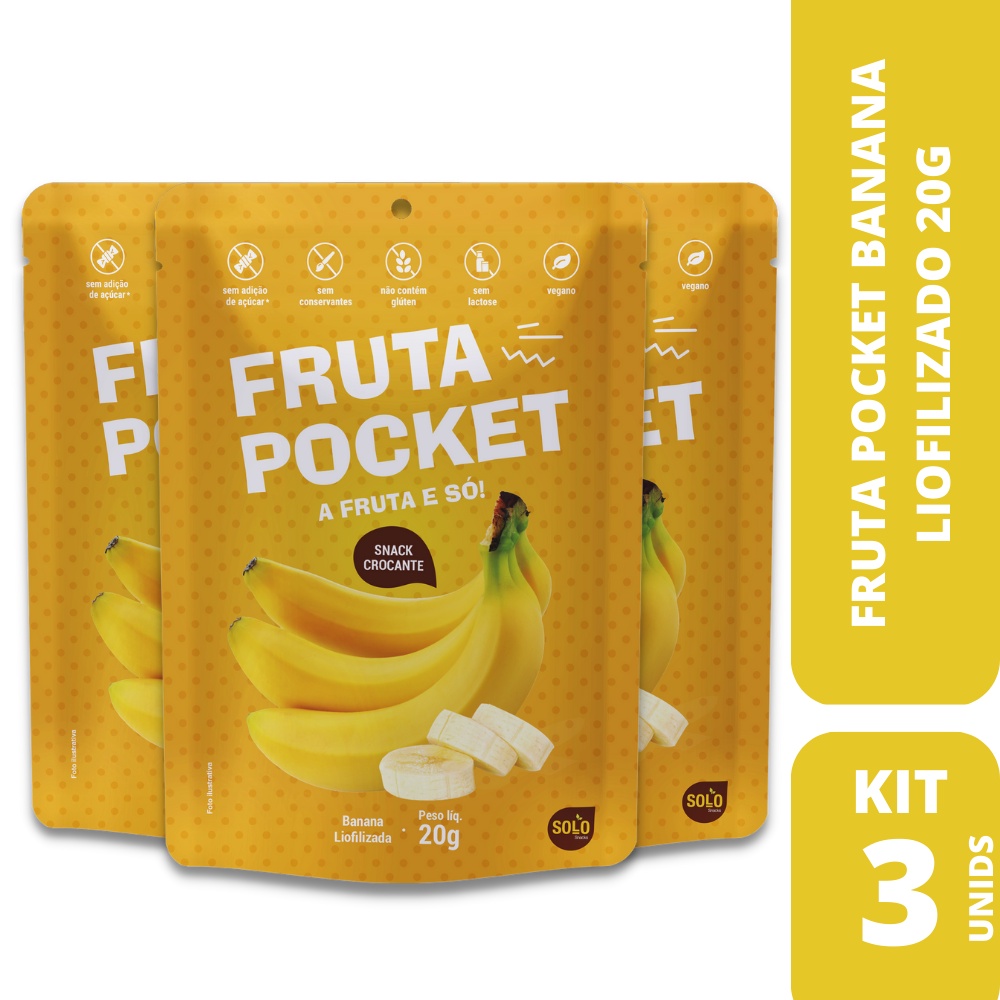 Kit Com 3 Fruta Pocket Banana Liofilizado 20G Solo Snacks | Shopee Brasil