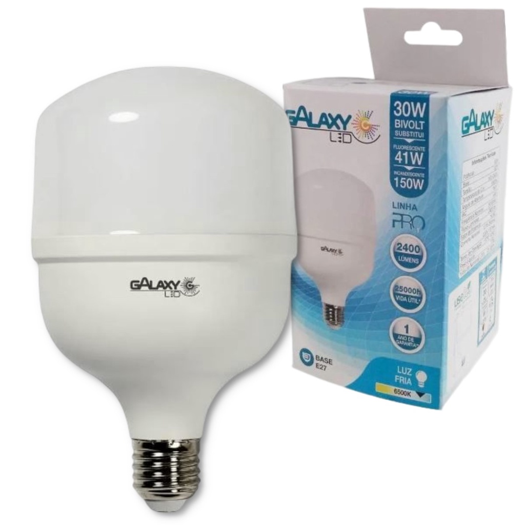 Lampada LED Bulbo T - 30W - Branco Frio 6500k - Bivolt - E27 - Galaxy LED | Shopee Brasil