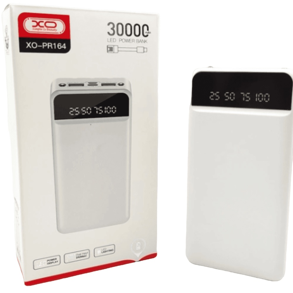 POWER BANK XO 30000MAH XO PR164 C/ LUZ DE EMERGENCIA E 3 CABOS 2A BRANCO | Shopee Brasil