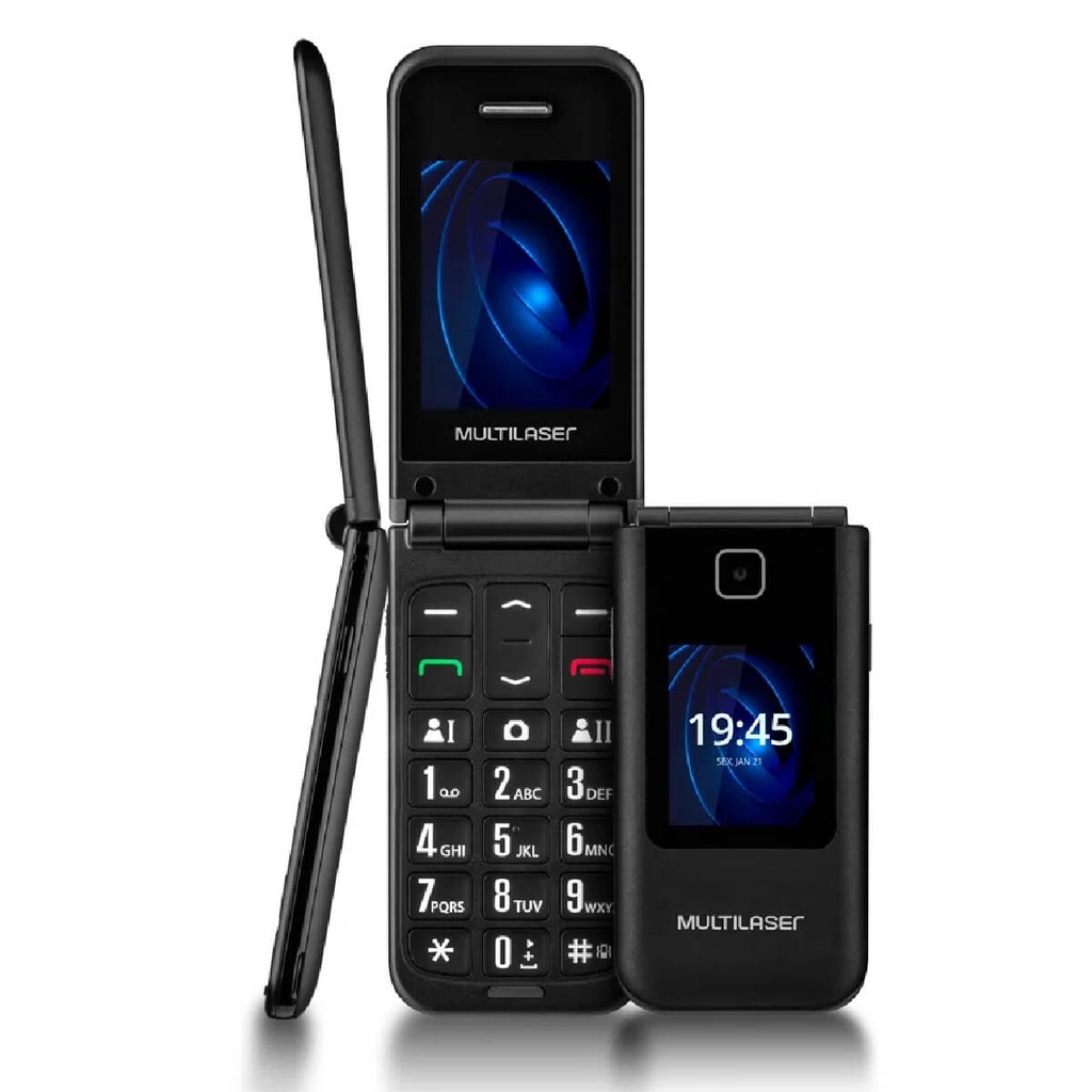 Celular Flip Vita Duo Dual Chip com duas telas Botão SOS Rádio FM MP3 Bluetooth Câmera Preto ...