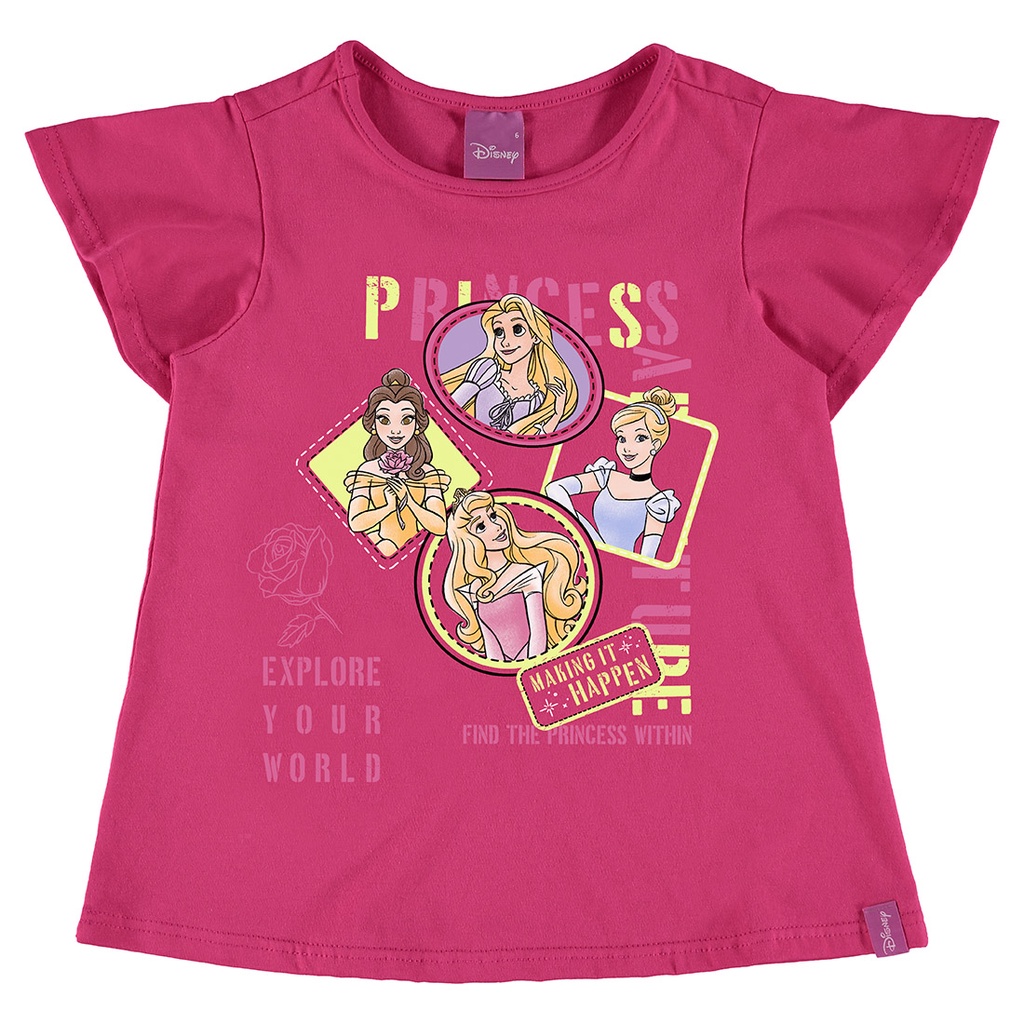 Blusa Princesas Disney Malwee Meia Malha Rosa Lilás Azul Verde Neon ...