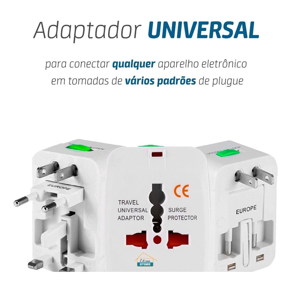 Adaptador de Tomada Universal Internacional Para Viagem +150 Paises All ...