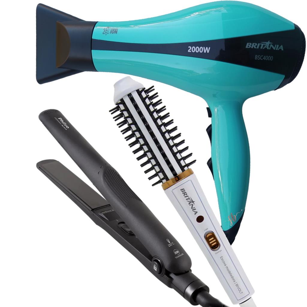 SECADOR DE CABELO E ESCOVA MODELADORA E CHAPINHA PRO SALAO | Shopee Brasil