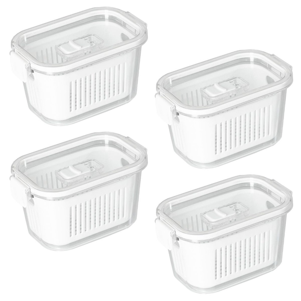 Kit 4 Potes Herméticos Slim Morango Uva Com Cesto Drenagem Água e Trava ...