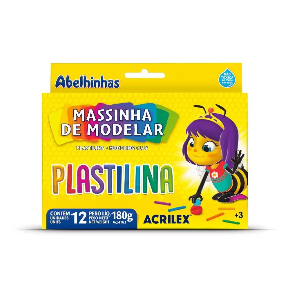 Massinha de Modelar Plastilina 180g 12 Cores Acrilex | Massa | Material Escolar | Papelaria ...