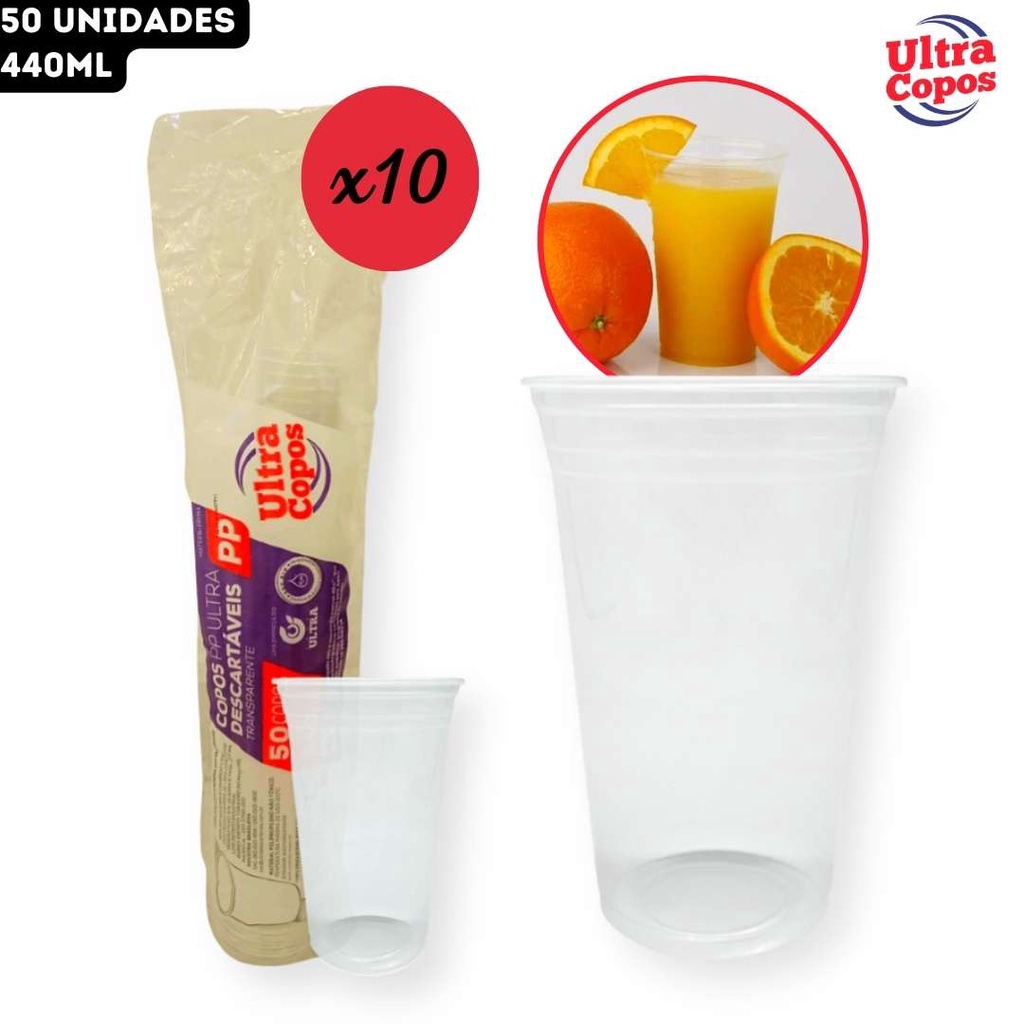 Copo Plástico Descartável Transparente Liso Suco Chopp Ultra Copos - 440ml - 500 Unidades ...