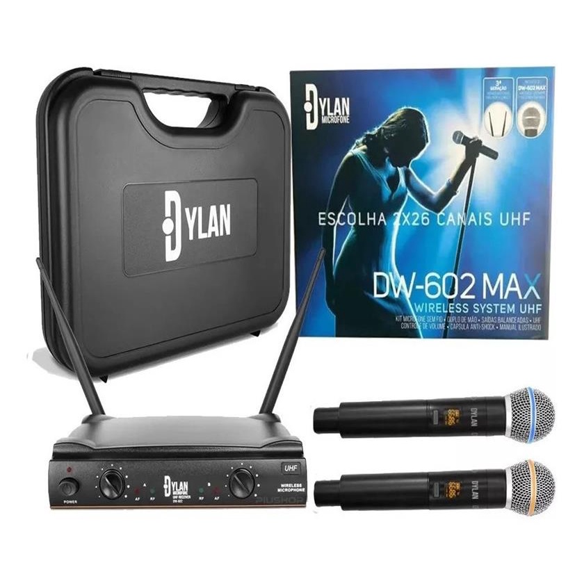 Microfone Dylan Dw602 Max S/ Fio 2 Bastoes Wireless Uhf Sys | Shopee Brasil