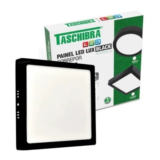 Painel Led 18W Preto Luminária Teto Led Preto Quadrado Sobrepor 6500K 4000K 3000K Bivolt ...