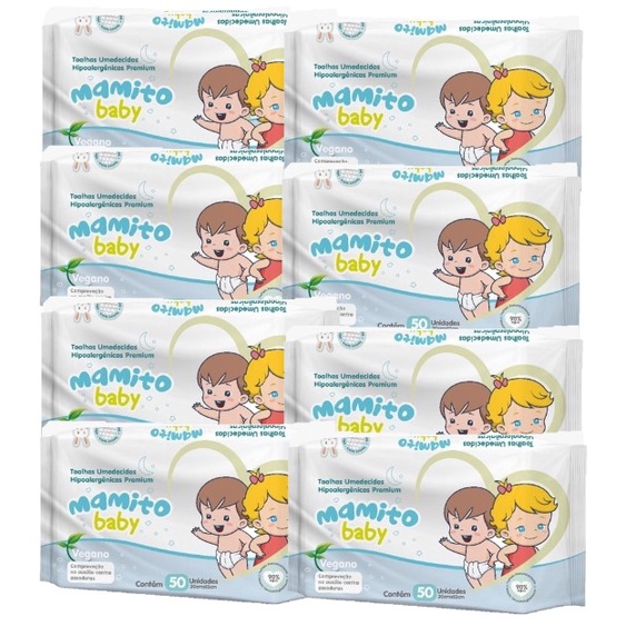 Kit 8x Lenço Umedecido Mamito Baby Tradicional 50Un - Cham's | Shopee ...