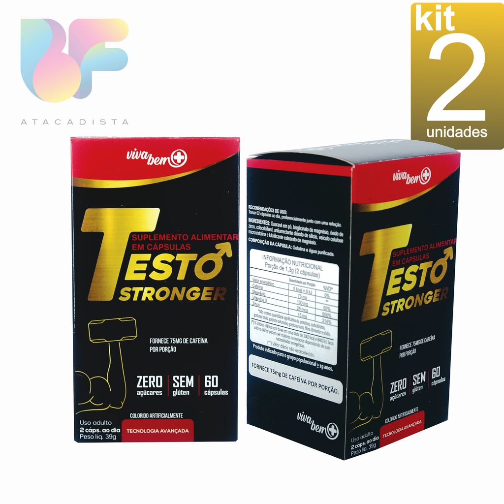 kit 2 Suplemento Testo Stronger 60 caps Viva Bem - Rico em cafeína ...