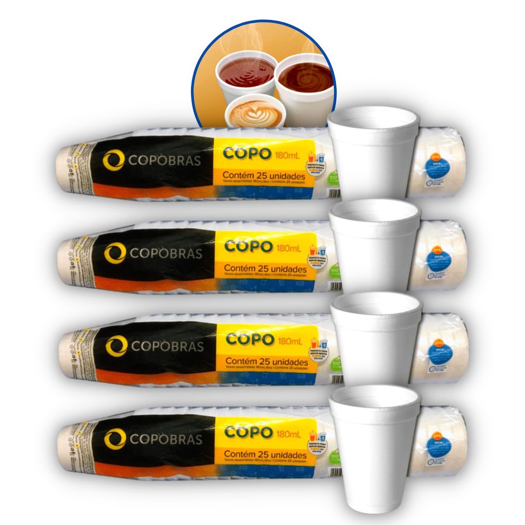 Copo Térmico de Isopor para Bebidas Copobras - 180ml - 100 Unidades ...