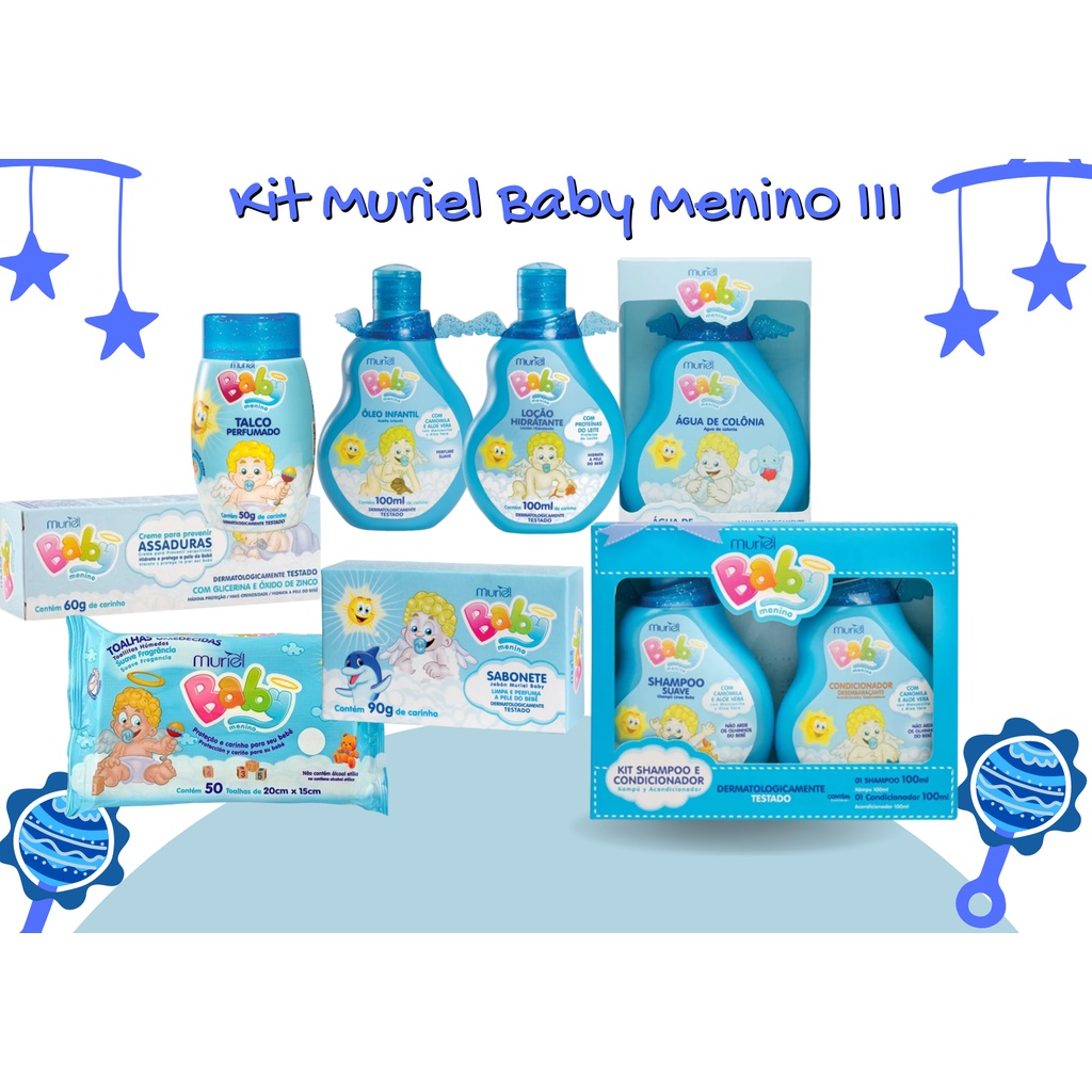 Kit Muriel Baby Menino III- Água de Colônia,Sabonete Bar,Talco,Shamp ...